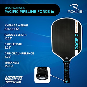 PACIFIC PADDLE LABS Pipeline Force 16 Pickleball Paddle, Raw Carbon Fiber, 16MM, Supra Foam Lined Edge, Reinforced Carbon Sidewall,USAPA Approved, GrindIT Grit Texture, Includes Paddle Cover