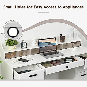 MaverickFurni White Executive Desk with Drawers, 58 Inch White Desk with Storage, Wood Computer Desk with 6 Drawers, Study Desk for Bedroom, Business Furniture Desk with File Cabinet