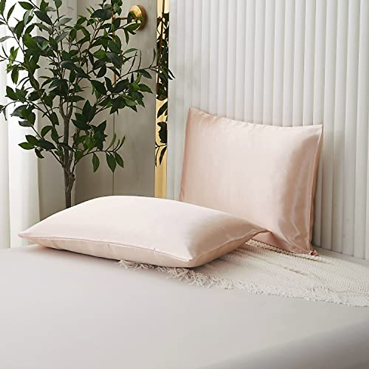 Superlake Ultrsoft Satin Pillowcase for Hair and Skin, Set of 2pc 20x30 Inches Pink Silk Queen Pillow Case, Envelope Closure Pillow Covers Gift for Women and Men (Queen, Pink)