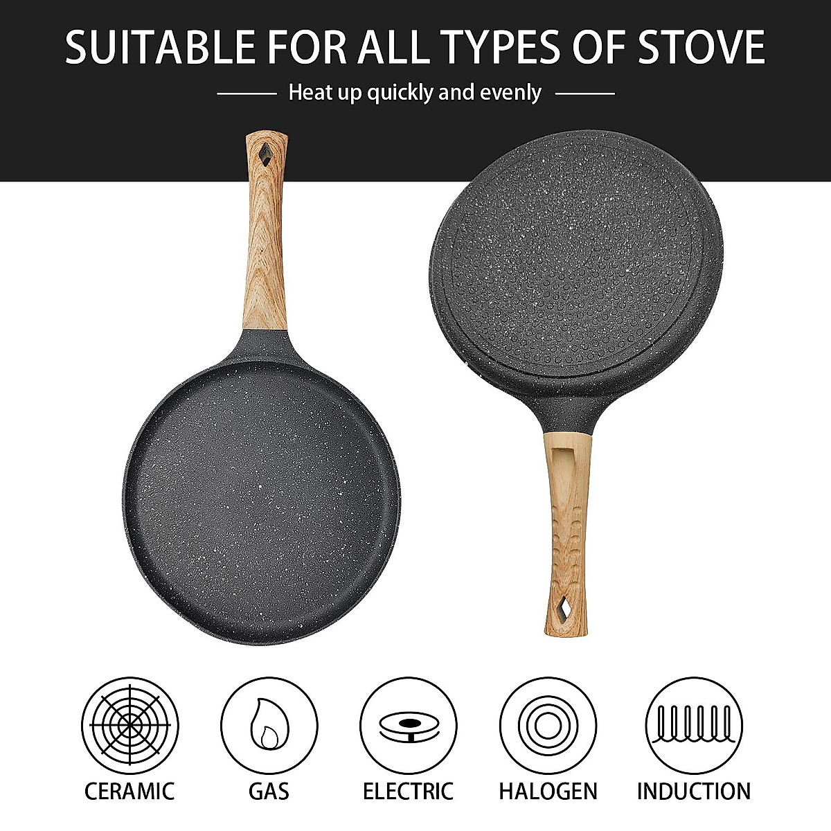 JUSTUP 11 Inch Nonstick Skillet Pan, Aluminum, Electric Stovetop Compatible, Suitable for Pancakes, Tortillas, Omelette, Egg Pan