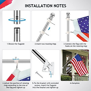 Loretoy Flag Poles for Outside House, 5ft Flag Pole with Bracket and Rings, Stainless Steel Wall Mounted Flag Pole Kit for House Yard Garden Outdoor Residential or Commercial (Silver)