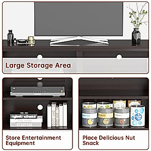 YESHOMY Classic 4 Cubby TV Stand for Televisions up to 65+ Inch, Media Entertainment Center Console Table with Four Open Storage Shelves & Cabinets, 58 Inch, 23.42” H x 15.75” D x 58.13” L, Espresso