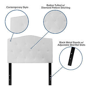 BizChair Tufted Upholstered Twin Size Headboard in White Fabric