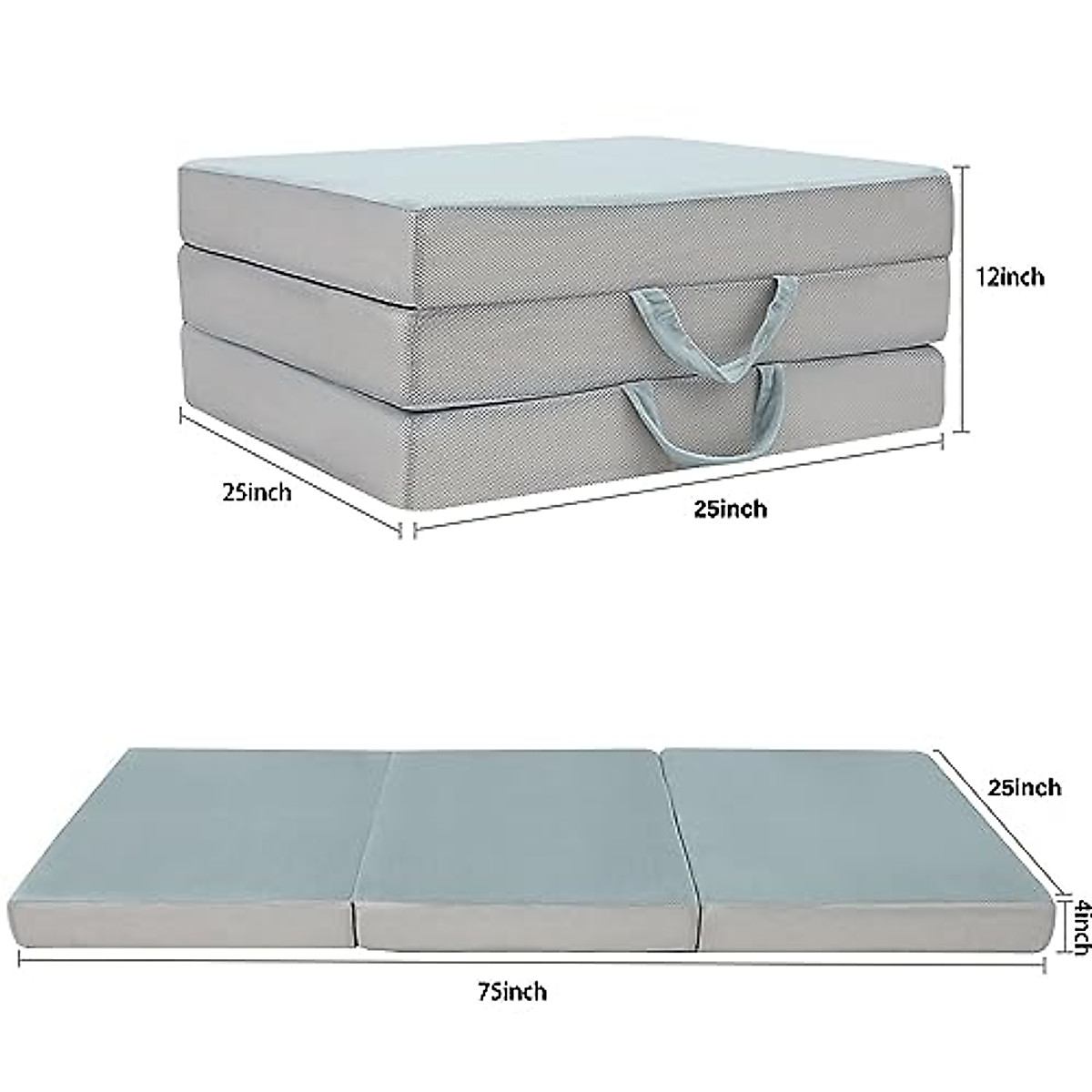 MeMoreCool Folding Mattress Foldable Mattress, 4 Inch Memory Foam Trifold Mattress Topper, Portable Floor Mattress Guest Bed Camping Traveling with Washable Cover & Soft Fitted Sheet, Single