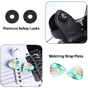 lizimandu Adjustable Guitar Strap Includes 2 Strap Locks & 4 Matching Picks.Leather ends Guitar Shoulder Strap Suitable for,Gift for Guitarist(1-Splash Ink)