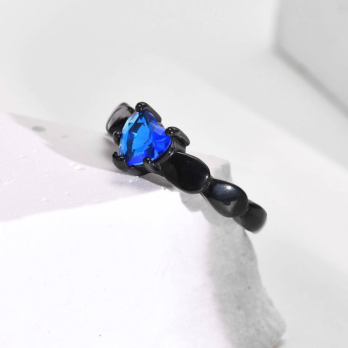 AKEL DOAP Personalized Black and Blue Wedding Rings Set for Him and Her Matching Promise Rings for Couples Engraved Name Rings for Couples Womens Blue Sapphire & Cubic Zirconia Ring (Blue-Women)