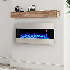 AMERLIFE 50" Wall Mount Electric Fireplace with Remote Control, Floating Fireplace Heater with Adjustable Flame Colors & Heater, Top-Vent, Low Noise, 750W/1500W, Stainless Steel Frame, Black