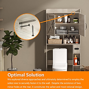 JOKOLO Over The Toilet Storage Cabinet,Freestanding Wooden Bathroom Organizer with 2-Door Toilet Storage Rack,66 Inches Height,Grey