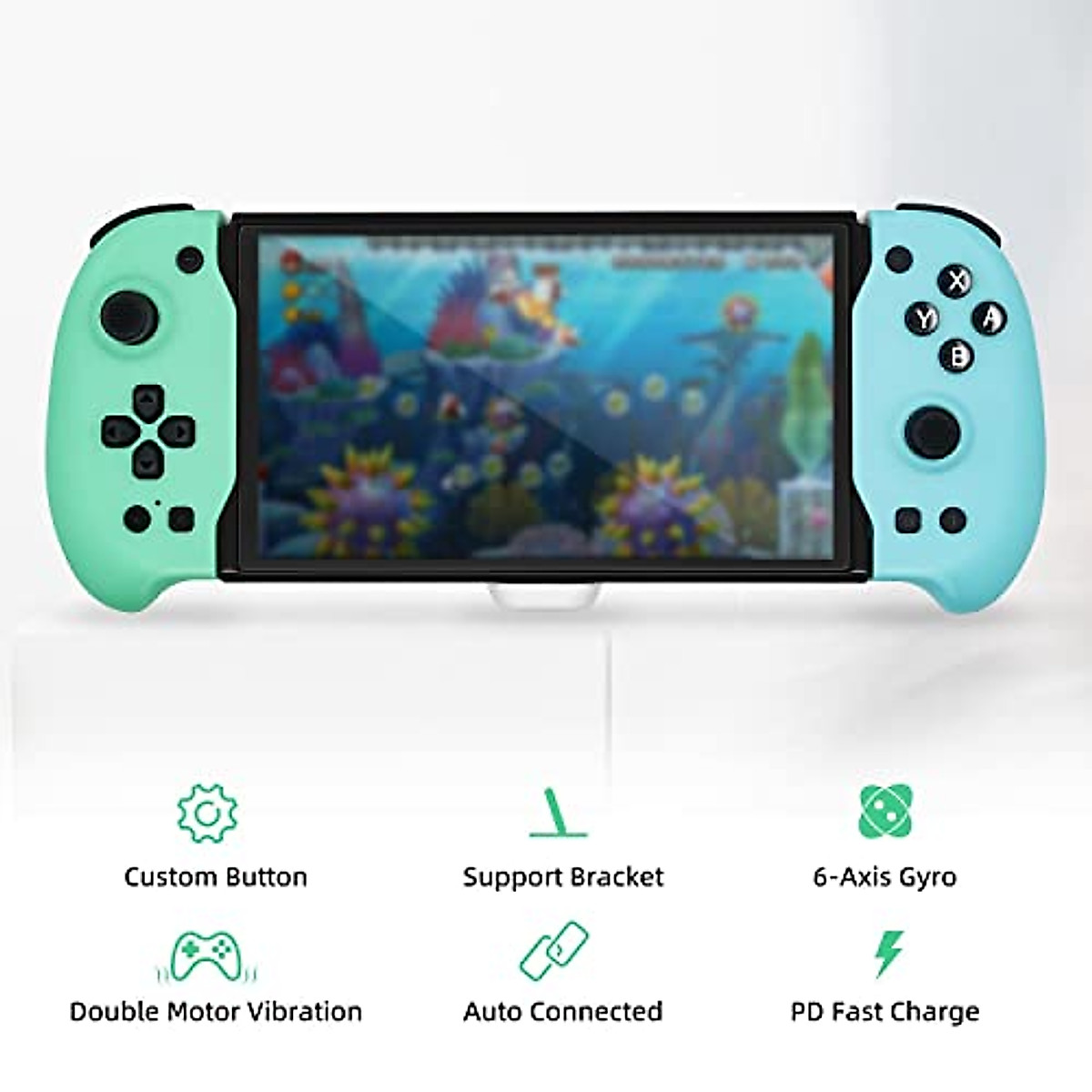 Mcbazel Switch Controller Grip for Handheld Mode, Ergonomic Controller for Switch/ Switch OLED with 6-Axis Gyro, Mapping, Vibration - Green & Blue