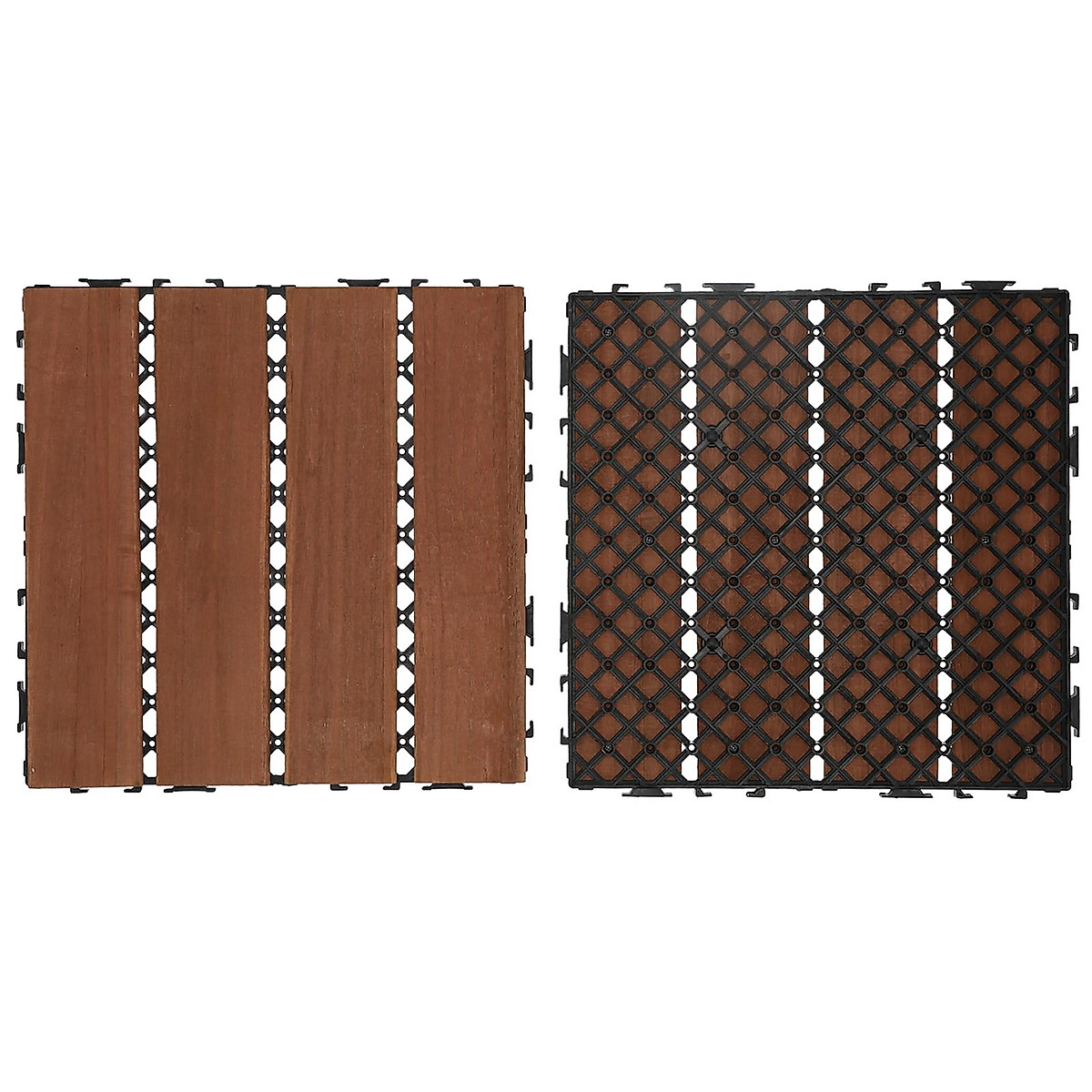 Interlocking Deck Tiles, 11Pcs Wood Flooring Tile Splicable Interlocking Floorboard for Home Outdoor Decking Garden Patio Balcony Decoration