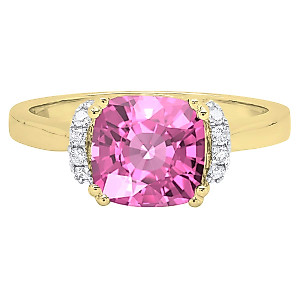 Dazzlingrock Collection 18K 8 MM Cushion Lab Created Ruby And Round Diamond Women Ring, Yellow Gold, Size 7.5