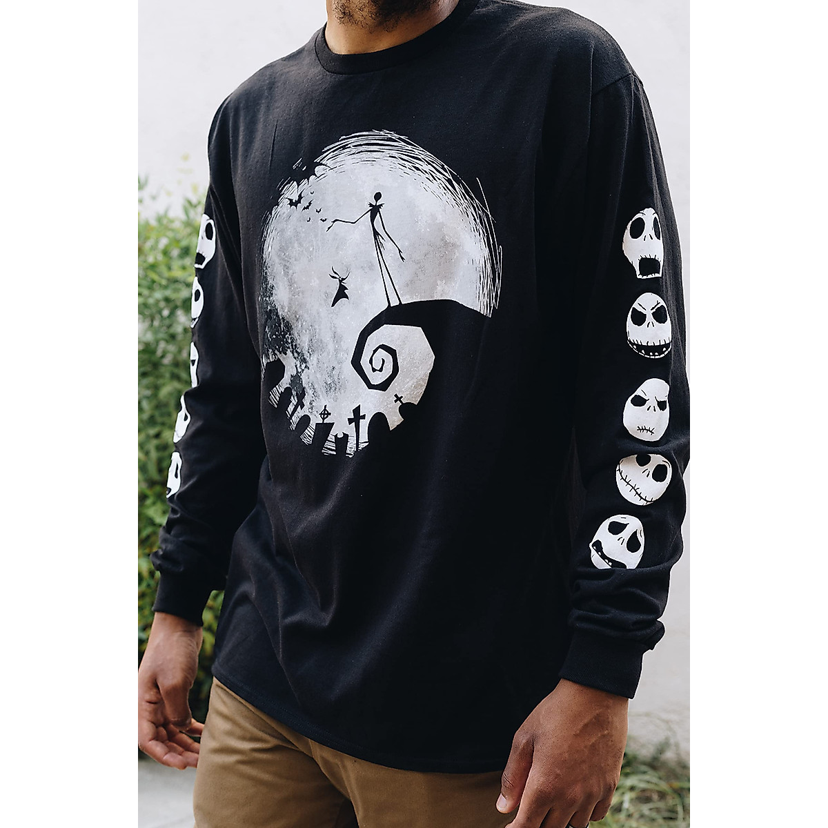 Disney Nightmare Before Christmas Nightmare Moon Long Sleeve Adult T-Shirt (Black,SM)