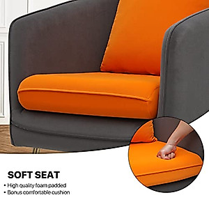 MoNiBloom Single Sofa Chair Modern Upholstered Accent Chair Armchair w/Backrest Pillow, Orange/Gray Contrasting Colors Upholstered Bedroom Barrel Chair Mid Century Modern Comfy Suede Singel Armchair