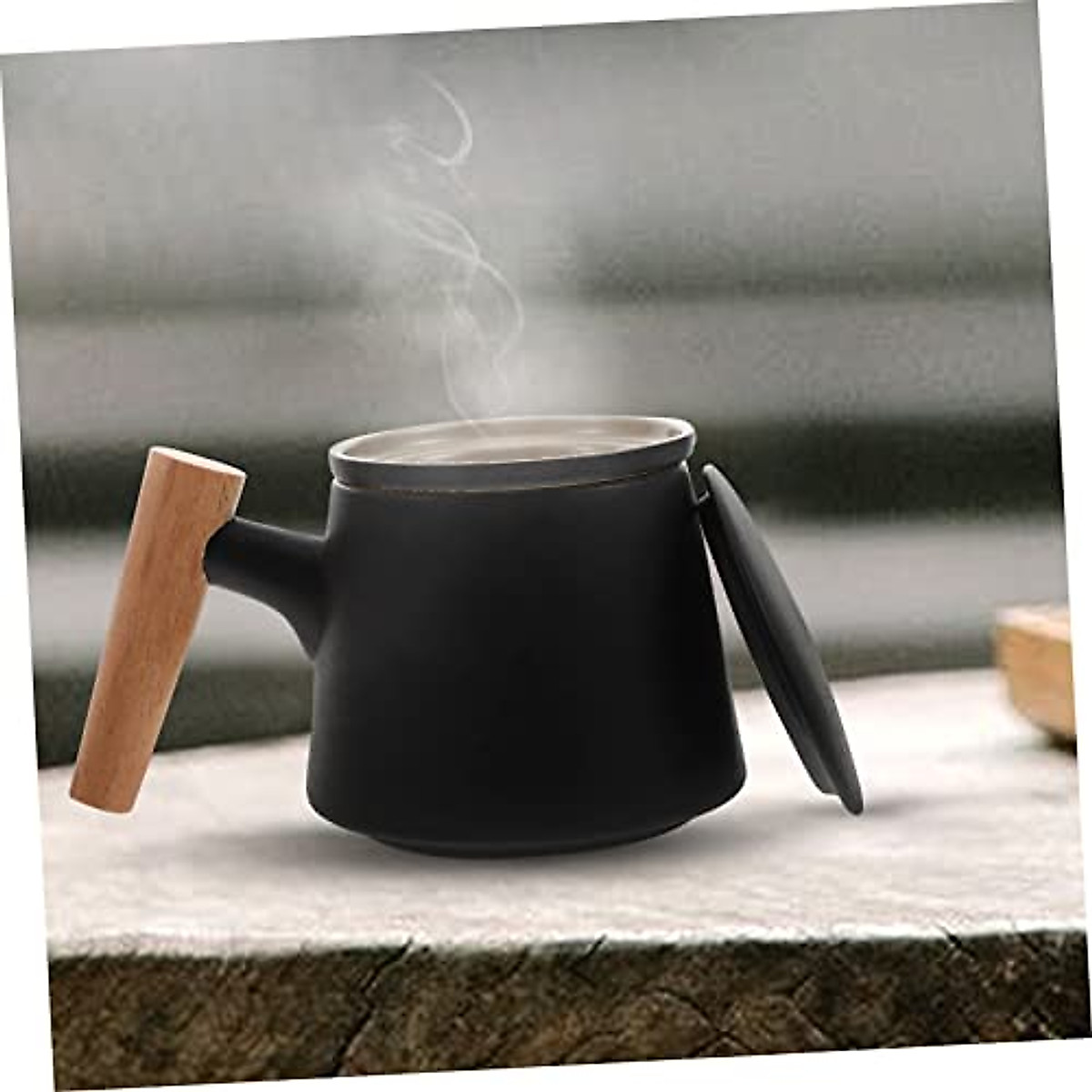 Luxshiny 1 Set Cup Tazas De Cafe Glass Pitcher with Lid China Tea Cup Stovetop Tea Kettle Glass Drinking Cups Drink Tumbler Ceramic Tea Cup with Lid Wooden Tea Bottle Concentrate