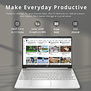 HP 2022 15.6" HD BrightView Laptop, Intel Pentium Silver N5030 Processor, 8GB RAM, 256GB PCIe SSD, Intel HD Graphics 605, 720p HD Webcam, Stereo Speakers, Silver, Windows 11, 32GB USB Card