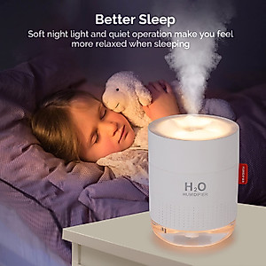 Portable Mini Humidifier, 500ml Small Cool Mist Humidifier, USB Personal Desktop Humidifier for Baby Bedroom Travel Office Home, Auto Shut-Off, 2 Mist Modes, Super Quiet, White