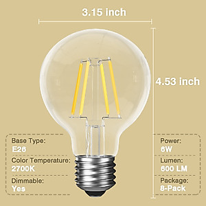 SHINESTAR 8-Pack G25 Globe Light Bulbs, Warm White 2700K, Dimmable, E26 LED Bulb 60 watt Equivalent, Vintage Light Bulbs for Vanity Mirror