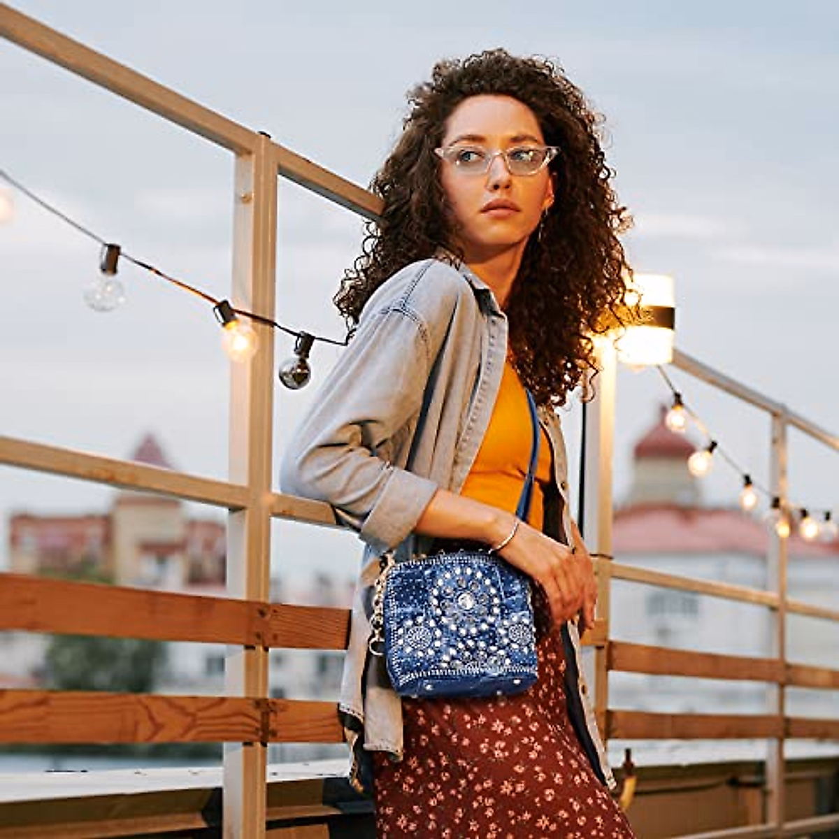 YeFine Bling Rhinestone Women's Handbags Sparkling Crystal Wedding Party Purses Small Shoulder Bags Clutch Evening Bag (Rhinestone Sling Bag Blue)