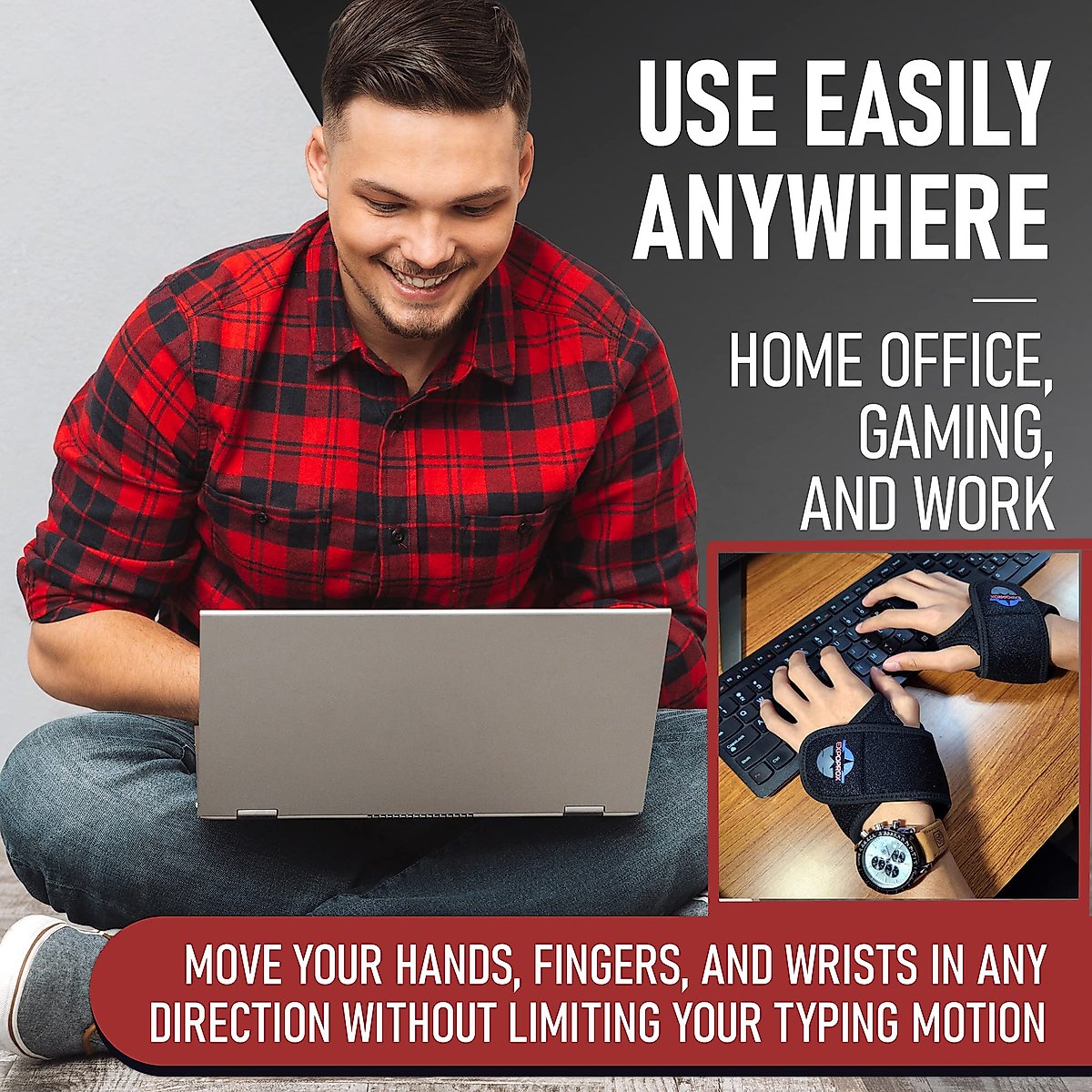 EXPOPROX-Wearable Wrist Rest Pads, 2 Pc. Set, Ergonomic Mouse and Keyboard Support Cushions to Reduce Joint Stress, Tension, and Carpal Tunnel Pain, Adjustable Fit with Padded Comfort