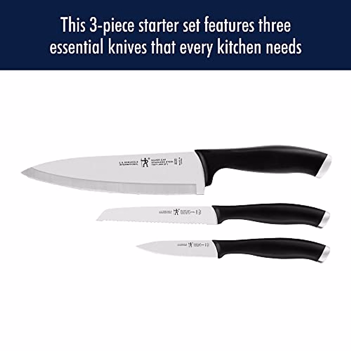 HENCKELS Silvercap Razor-Sharp 3-Piece Kitchen Knife Set, Chef Knife, Paring Knife, Utility Knife, German Engineered Informed by 100+ Years of Mastery