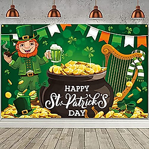 PTFNY Happy St. Patrick's Day Backdrop Banner 71 x 45 Inch Lucky Party Decoration Green Shamrocks Banner Decoration for St Patricks Day Party Background Decoration Photo Booth Props