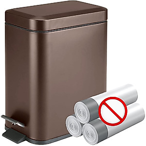 Homie Soft Close, Rectangular Trash Can 5L with Anti - Bag Slip Liner and Lid, Use as Mini Garbage Basket, Slim Dust Bin, or Decor in Bathroom, Restroom, Kitchen, or Bedroom (Bronze)