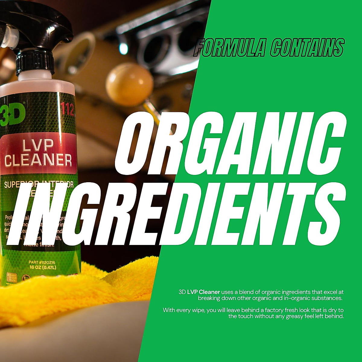 3D LVP Interior Cleaner - Removes Dirt, Grime, Grease, Oil & Stains from Leather, Vinyl & Plastic - Great for Seats, Steering Wheels, Door Panels, Dashboards - Car, Office, Home Use - 1 Gallon