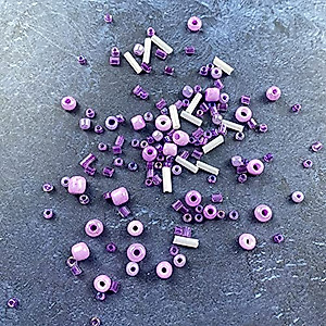 90g Mix Glass Seed Beads Tube Beads Bugle Beads,3000pcs Glass Bulk Spacer Beads Multi Size 1.5-4.5mm Glass Beads Kit for Jewelry Making DIY Craft Bracelets Necklace Earring Making (Purple Series)