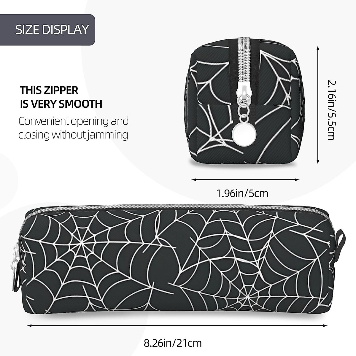 QLIEERE Halloween Spider Black And White Spiderweb Pencil Case Pouch Pen Holder Leather Pencil Bags Box Organizer Zipper Cosmetic Makeup Storage Bag