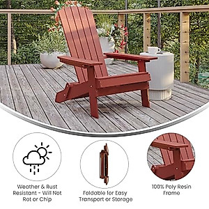 Flash Furniture Charlestown Commercial Folding Adirondack Chair - Red - Poly Resin - Indoor/Outdoor - Weather Resistant
