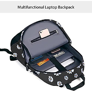 MOSISO 15.6-16 inch 20L Laptop Backpack for Women Girls, Polyester Anti-Theft Stylish Casual Daypack Bag with Luggage Strap & USB Charging Port, Camomile Travel Business College School Bookbag, Black