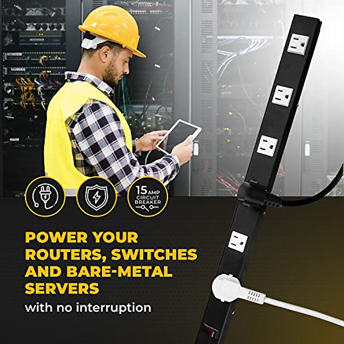 6 Outlets 3 Feet Power Cord 2 Feet Body Opentron OT2063 Heavy Duty Metal Surge Protector Power Strip with Mounting Parts - Free End Caps for Shipping Protection Only Black