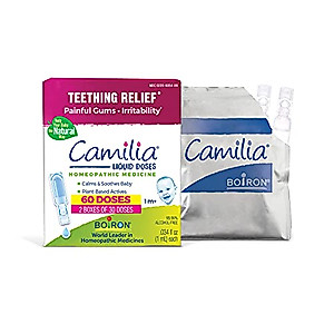 Boiron Camilia Teething Drops for Daytime and Nighttime Relief of Painful or Swollen Gums and Irritability in Babies - 60 Count