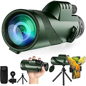 80x100 HD Monocular for Adults High Powered with Smartphone Adapter & Tripod, Monocular-Telescope with BAK4 Prism for Bird Watching, Hunting, Hiking, Outdoor Camping, Travel, Wildlife