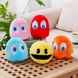WjcnPac-Man 6inches Pac Plush Toy, Ghost Stuffed Plushes,Set of 5 Toys Can Be Used for Party Decoration, Soft and Comfortable Stuffed Animal, Suitable for Birthday Gifts, Children's Day Giftsetc.