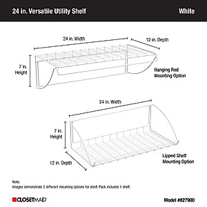 ClosetMaid 8279 24-Inch Wide Laundry Utility Hanger Shelf , White