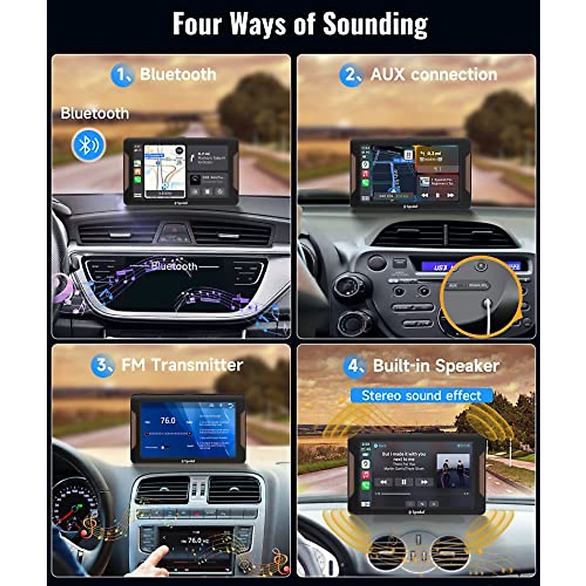 Spedal 7 Inch Wireless Apple CarPlay and Android Auto, Portable Car Stereo with Mirror Link, Multimedia Player, Bluetooth, AUX/FM, Google and Siri Assistant, Dash or Windshield Mounted