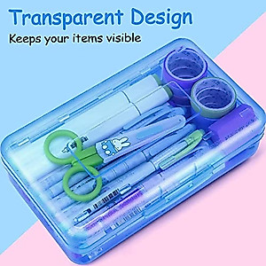 Plastic Pencil Box,1 Pack Plastic Pencil Box Large Capacity Pencil Boxes Clear Boxes with Snap-tight Lid Pencil Box Plastic Case Stickers Crayon Large Lid Stackable Supply Kids