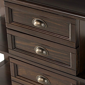 SIMPLIHOME Burlington SOLID WOOD 44 inch Wide Transitional Console Sofa Entryway Table in Mahogany Brown with Storage, 3 Drawers and 4 Shelves, for the Living Room, Entryway and Bedroom