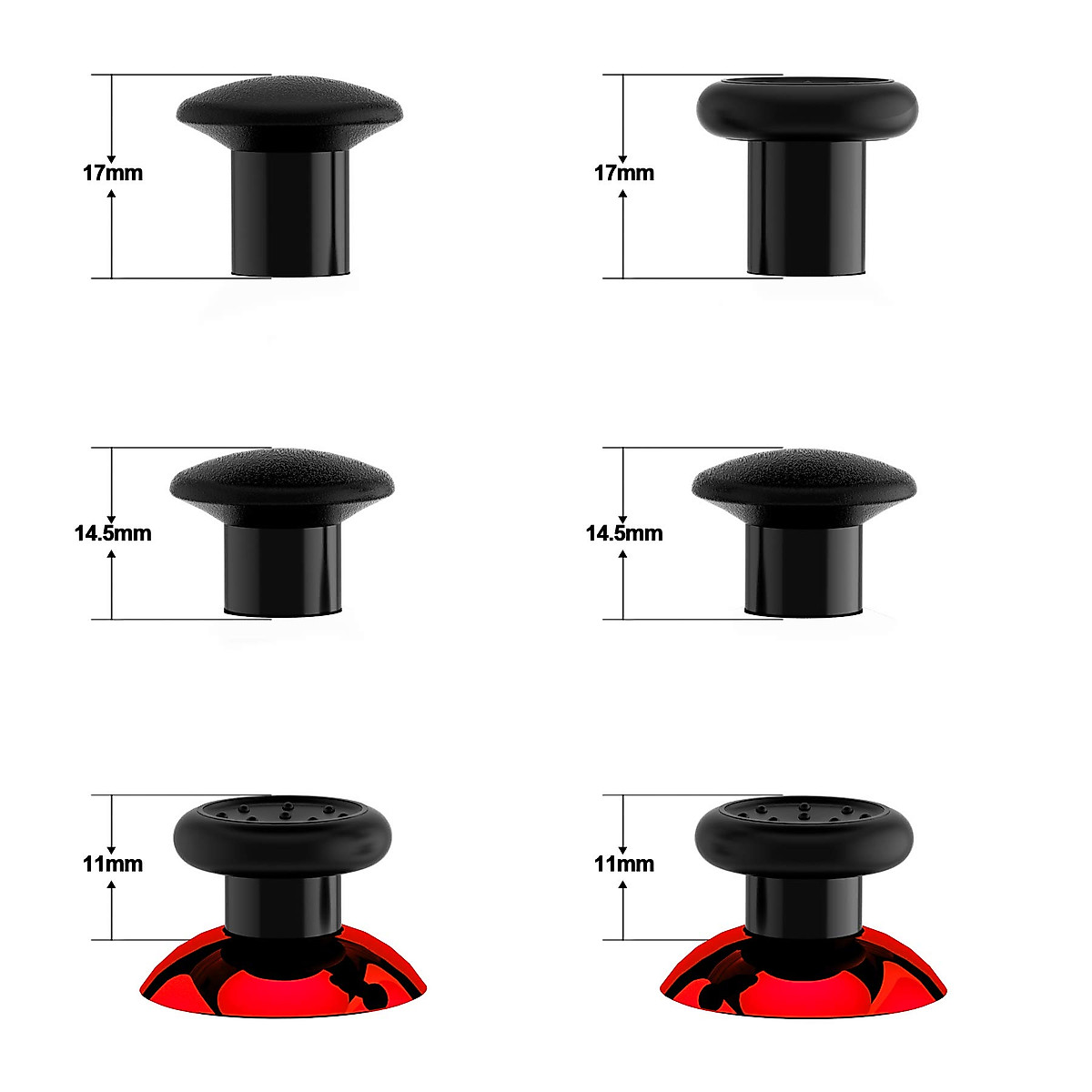 eXtremeRate ThumbsGear Interchangeable Thumbstick for Xbox Controller - Improve Comfort - Chrome Red 3 Height Domed & Concave Grips Ergonomic Adjustable Joystick for Xbox Core, for Xbox One S/X/Elite