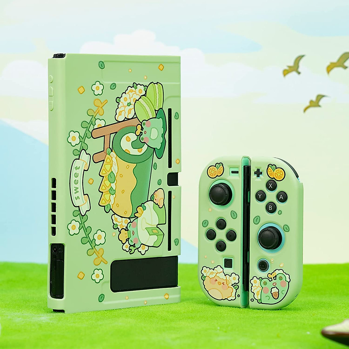 GeekShare Protective Case Compatible with Switch, Soft TPU Slim Case Cover Compatible with Switch Console and Joy Con Controller - Matcha Froggy