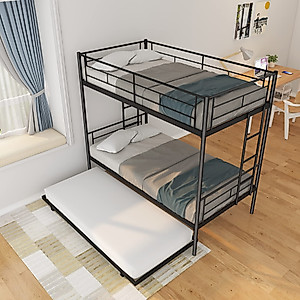 GOWE Twin Over Twin Metal Bunk Bed Frame with Trundle£¨Upgrade Reinforcement Version£©