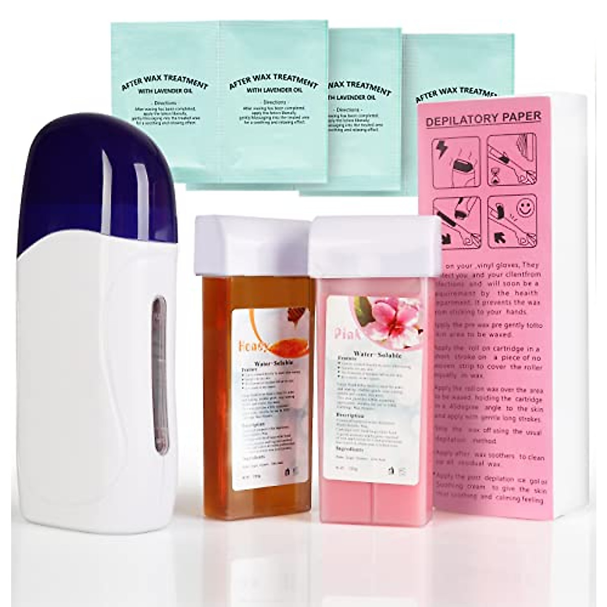 Wax Roller Kit for Hair Removal,Roller Waxing Kit,Roll On Wax Kit For Hair Removal Sensitive Skin,Roll On Wax Kit For Face,Arms, Legs And Larger Areas Of The Body Hair Removal,Roll on Wax Warmer Kit