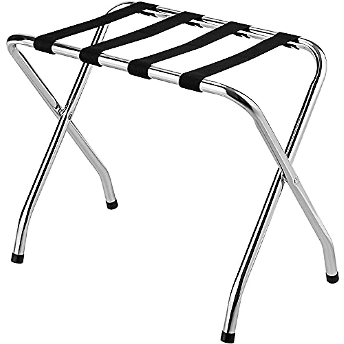 BETTARY Chrome Luggage Rack for Guest Room, Folding Metal Bag Suitcase Holder with Nylon Straps, Luggage Stand Ideal for Home Bedroom Guest Room Hotel, No Assembly Required (1)