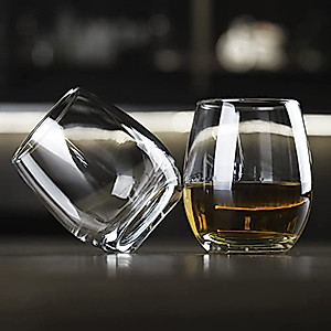 LUXU Durable Stemless Wine Glasses for Red or White Wine- Dishwasher Safe-Elegant Cocktail Glasses,Clear Lowball Bar Glasses,Lead-Free Party Drinking Glassware Set of 4-12 Ounce