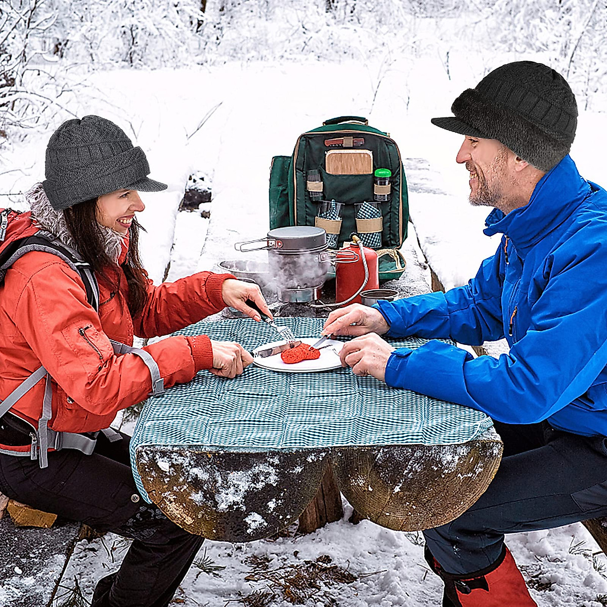 Balaclava Face Mask - 2pcs Knit Winter Hats for Women Men Adult, Cold Weather Ski Beanie Neck Gaiter Ears Cover for Outdoors Running Snowboarding, Thermal Ninja Caps Grey Black