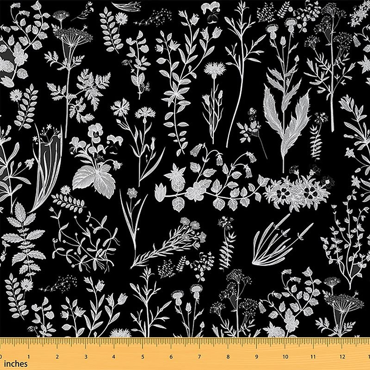 Feelyou Floarl Upholstery Fabric by The Yard, Farmhouse Flowers Pattern Reupholstery Fabric for Chairs, Garden Floral Botanical Decorative Waterproof Outdoor Fabric, 3 Yards, Black White