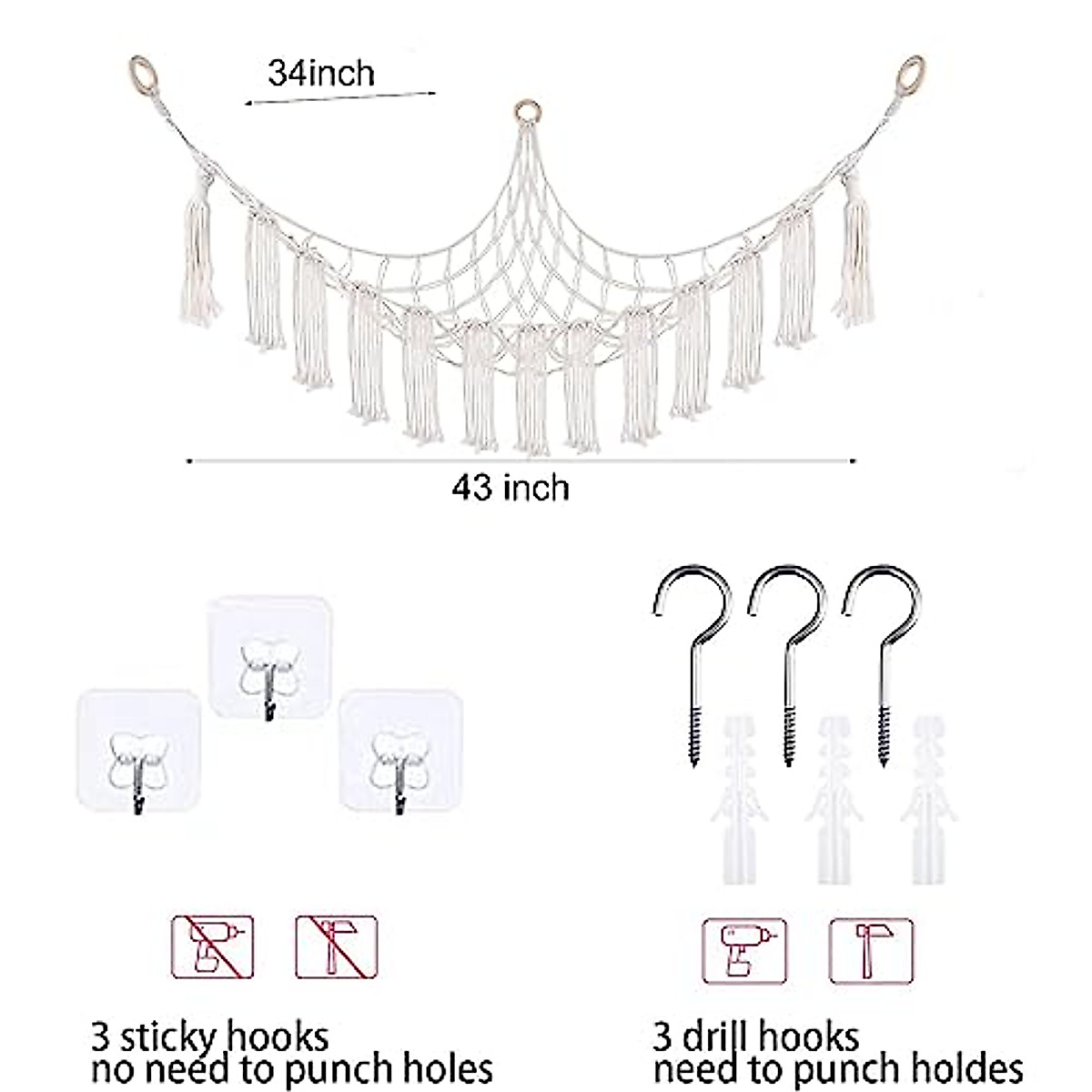 Roury Stuffed Animal Toy Hammock Macrame with Light, Corner Toy Corner Hammock Organizer Display Holder Net for Hanging Stuff Animals