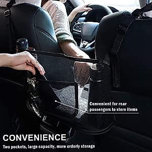 Meegoo Purse Holder for Car - Net Pocket Handbag Holder - Car Storage Organizer Between Front Seats - Car Accessories, Automotive Consoles & Organizers - Gifts for Women and Men (Black)