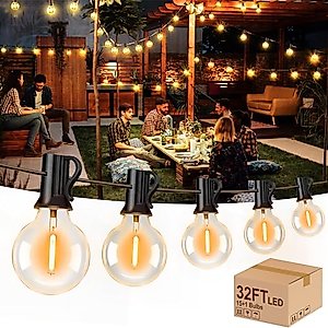 XURISEN Outdoor String Lights with Dimmer, 35.5FT LED Patio Lights for Outside with 15 Shatterproof Bulbs UL Listed Waterproof Hanging Lighting for Backyard Balcony Bistro Party Decor